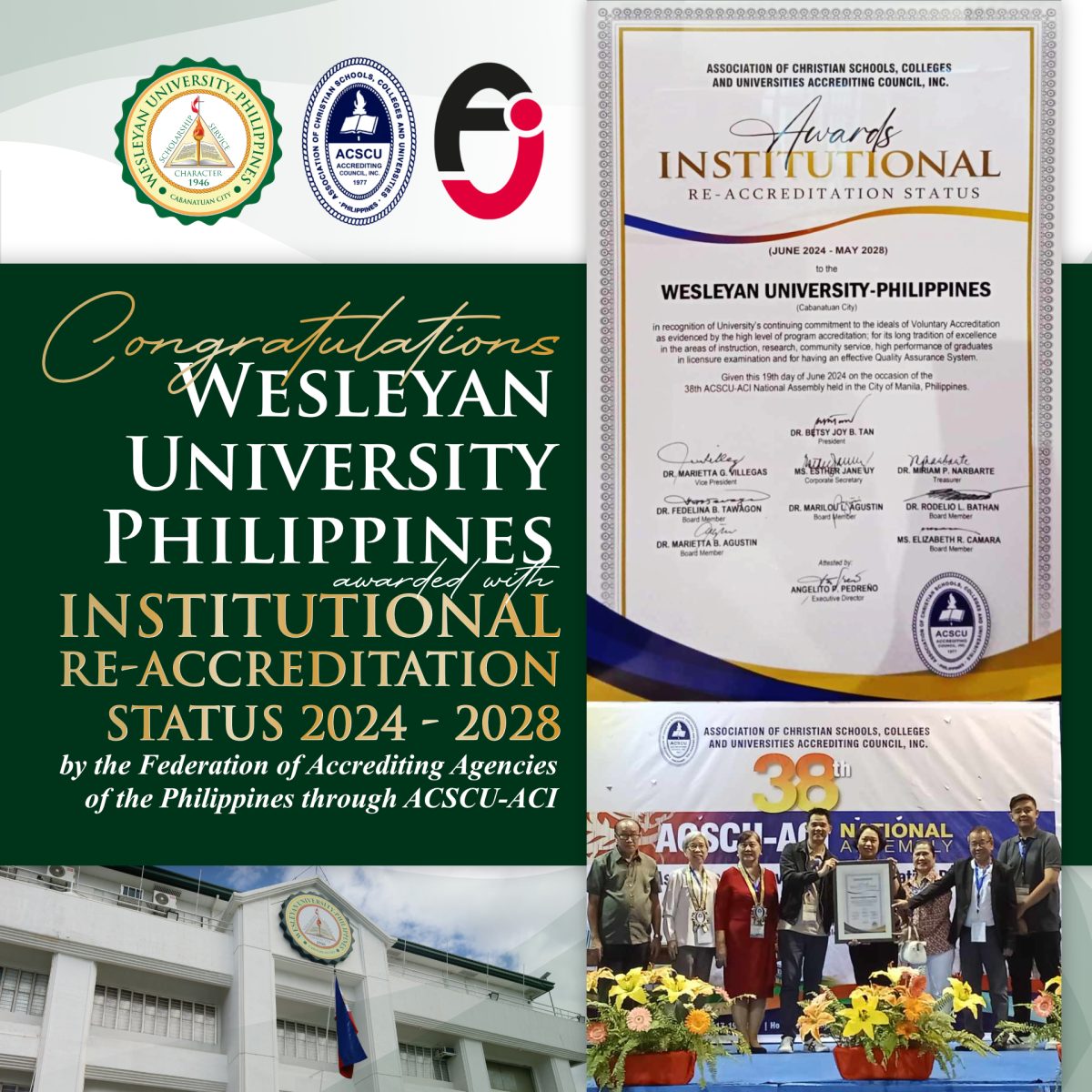 WUP Institutional Re-Accreditation Status Retained! – Wesleyan ...