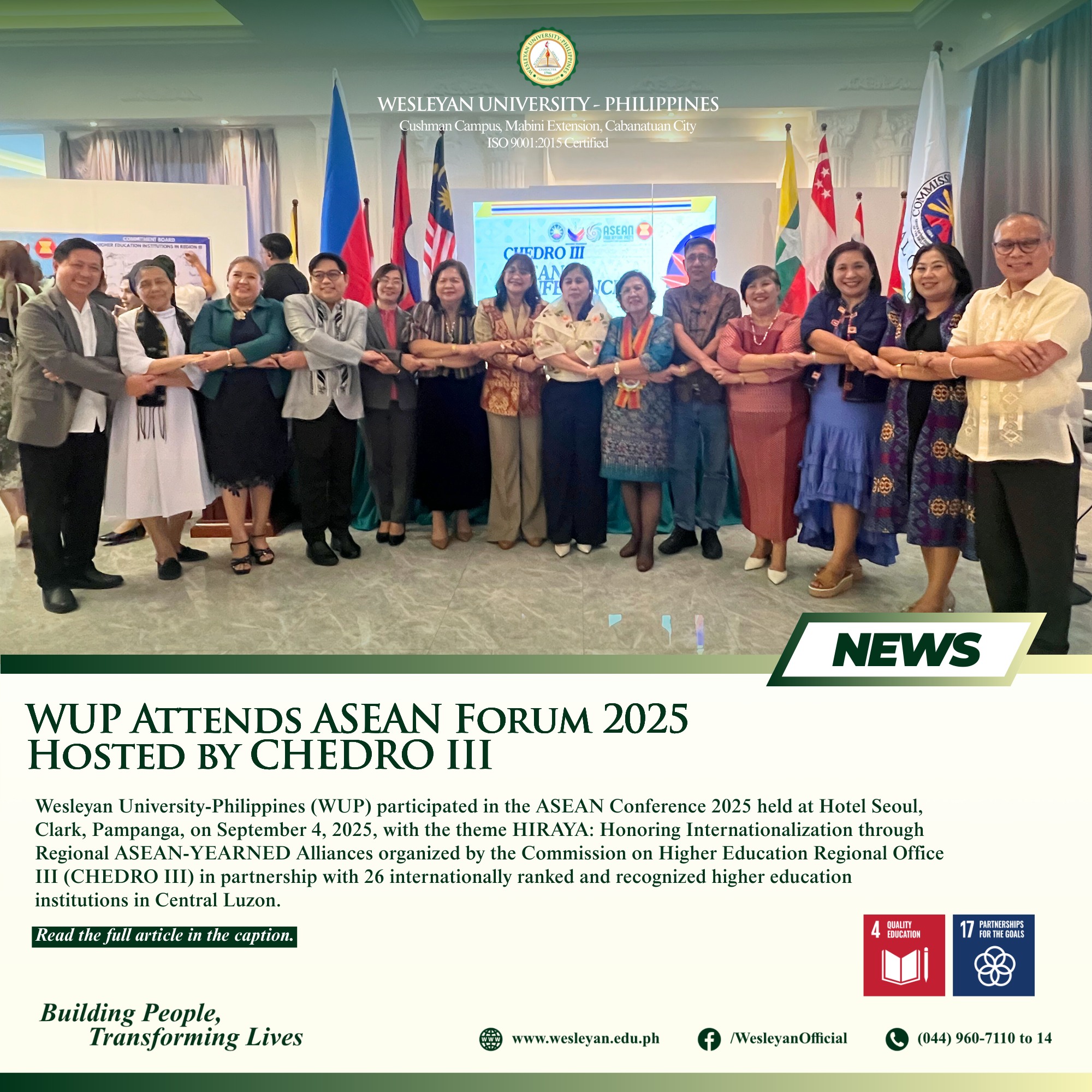 WUP Attends ASEAN Forum 2025 Hosted by CHEDRO III - Wesleyan University Philippines