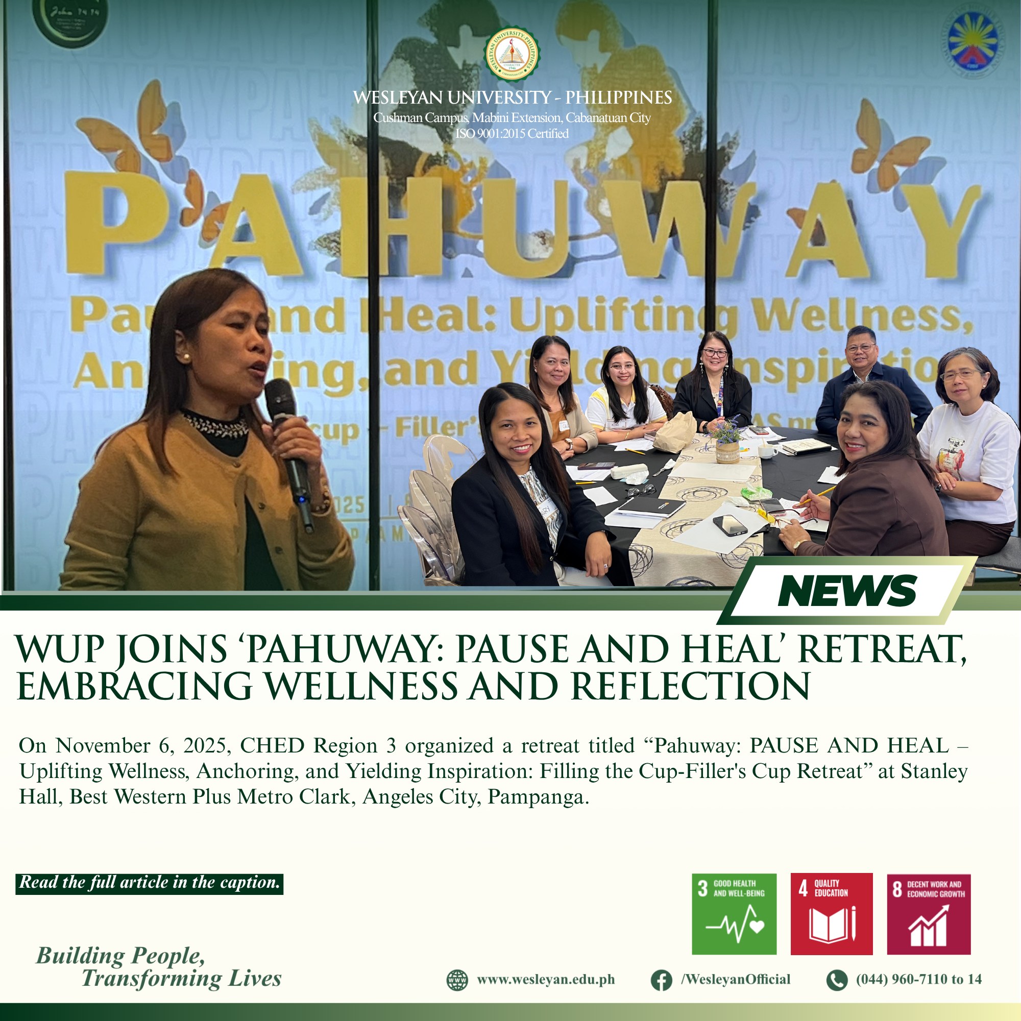 WUP Joins ‘Pahuway: PAUSE AND HEAL’ Retreat, Embracing Wellness and ...
