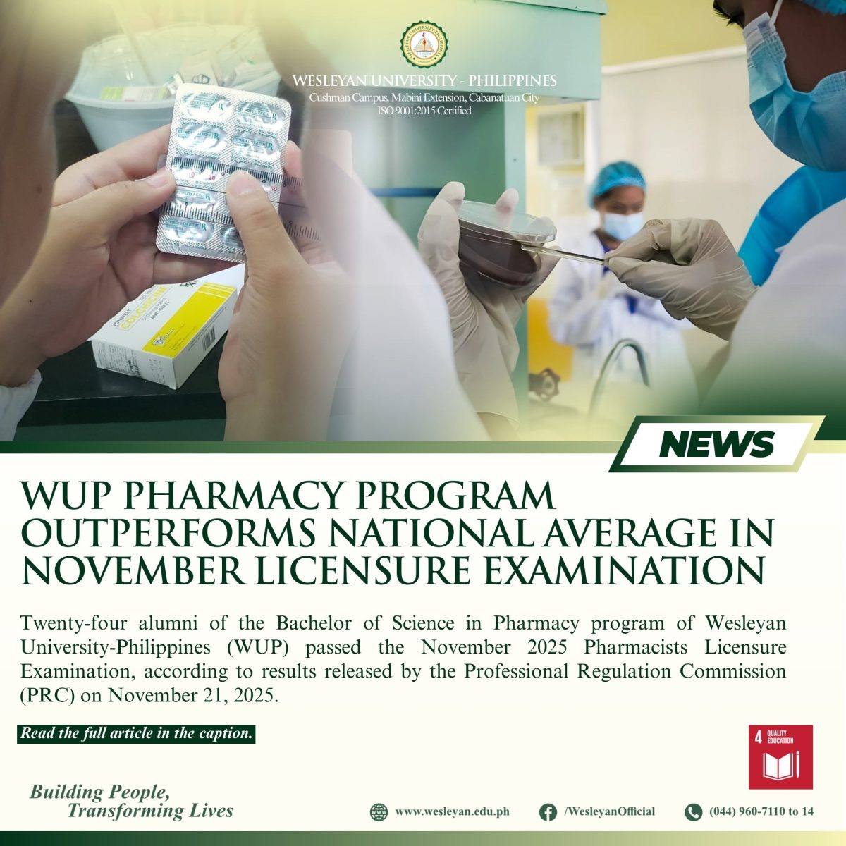 WUP Pharmacy Program Outperforms National Average in November Licensure ...